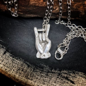Rock N Roll Jewelry Necklace, Sign of the Horns Pendant, Heavy Metal ...