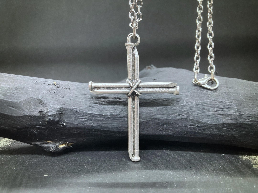 Silver-plated Nail Cross Pendant: Barbed Wire Chain Necklace - Etsy