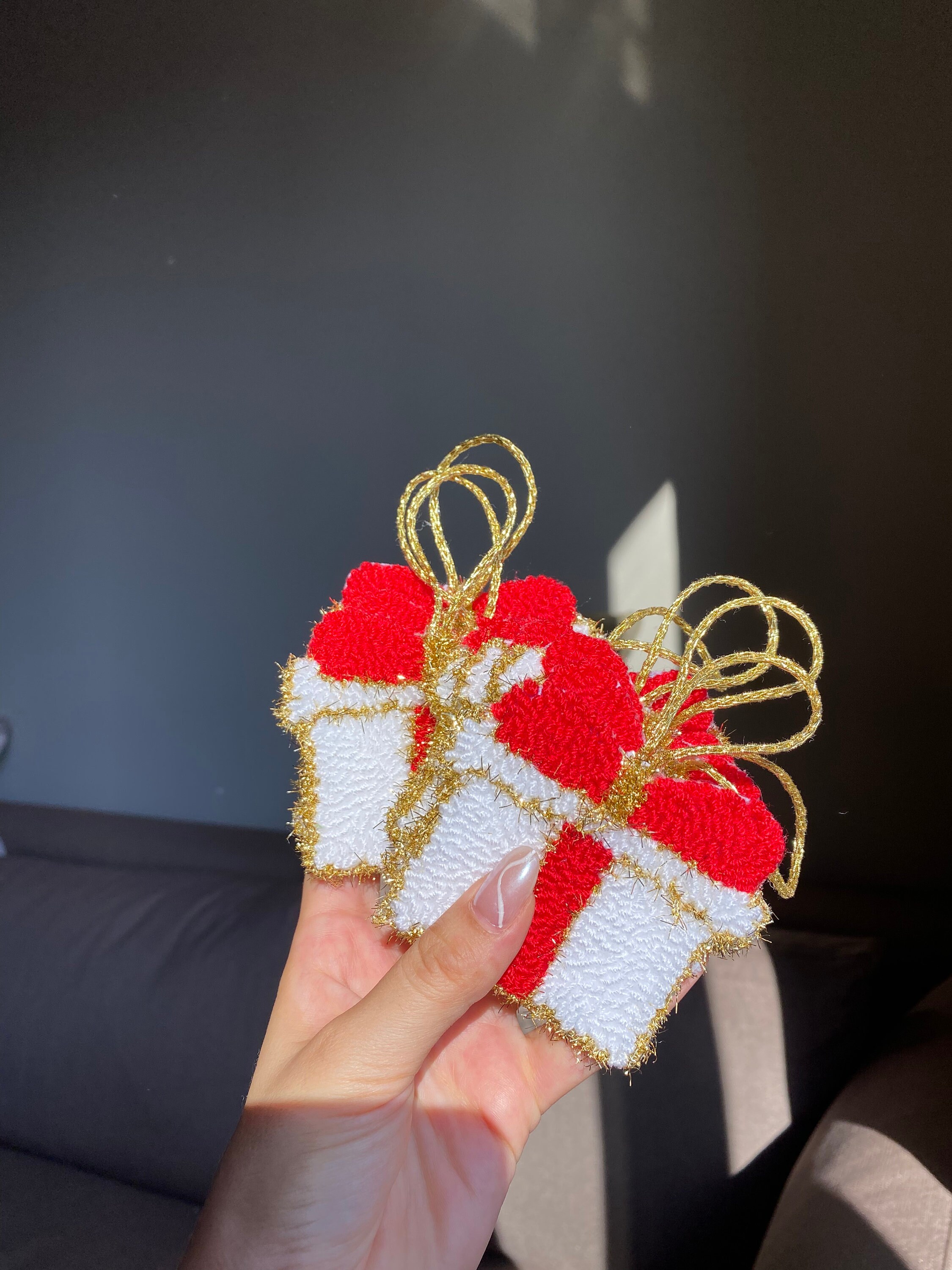 Christmas Tree Ornament, Punch Needle Handmade Hanging Decor, Crochet ...