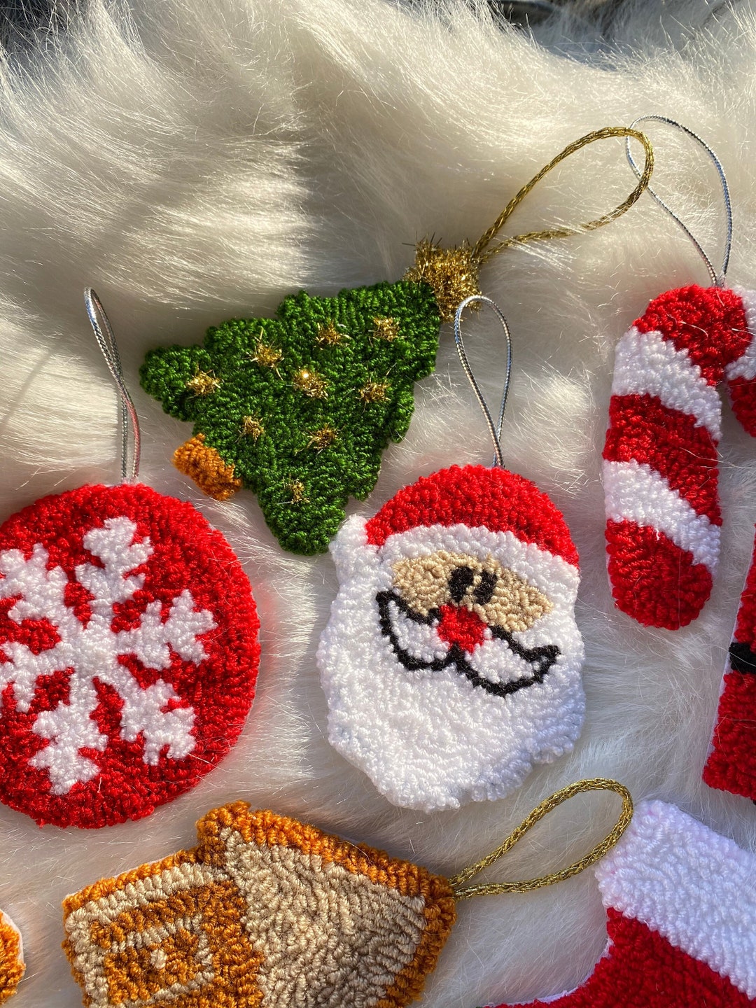 Christmas Tree Ornament, Punch Needle Handmade Hanging Decor, Crochet ...