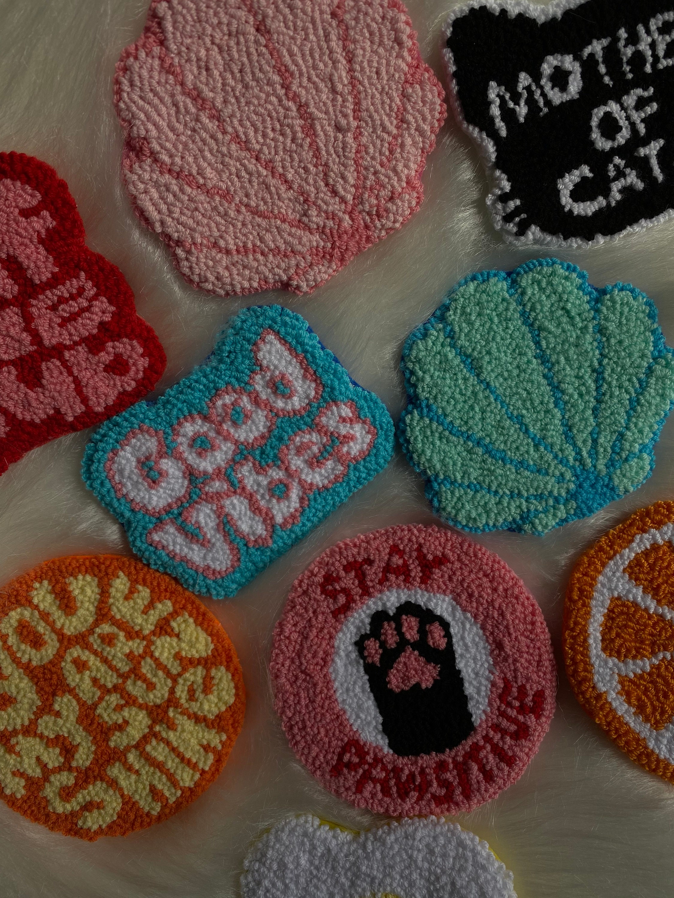 Punch Needle Aesthetic Coaster, Mug Rug - Etsy