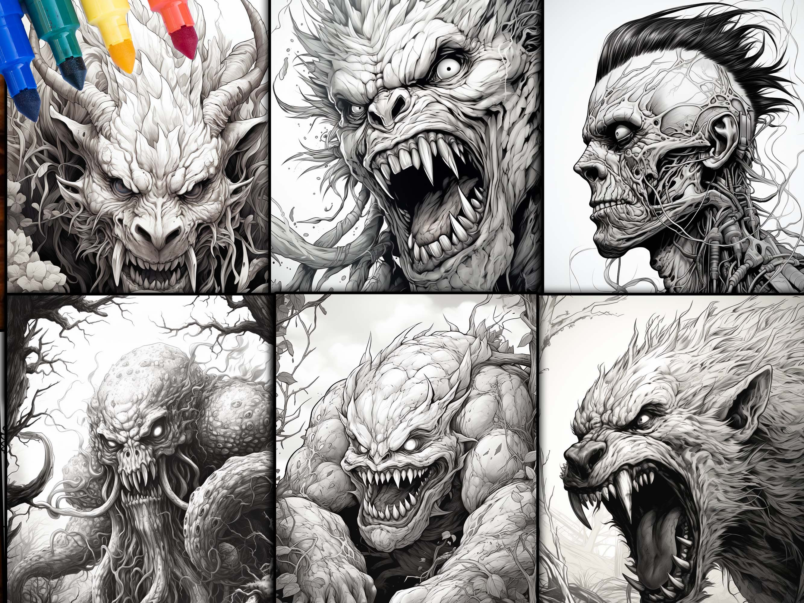 20+ Monster Coloring Page, Fantasy Coloring Book, Horror Colouring ...