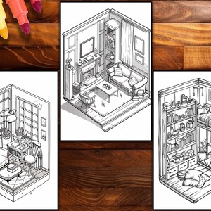 68+ Isometric Room Coloring Pages for Adults, Home, Kids Coloring Book ...