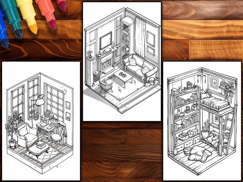 68+ Isometric Room Coloring Pages for Adults, Home, Kids Coloring Book ...