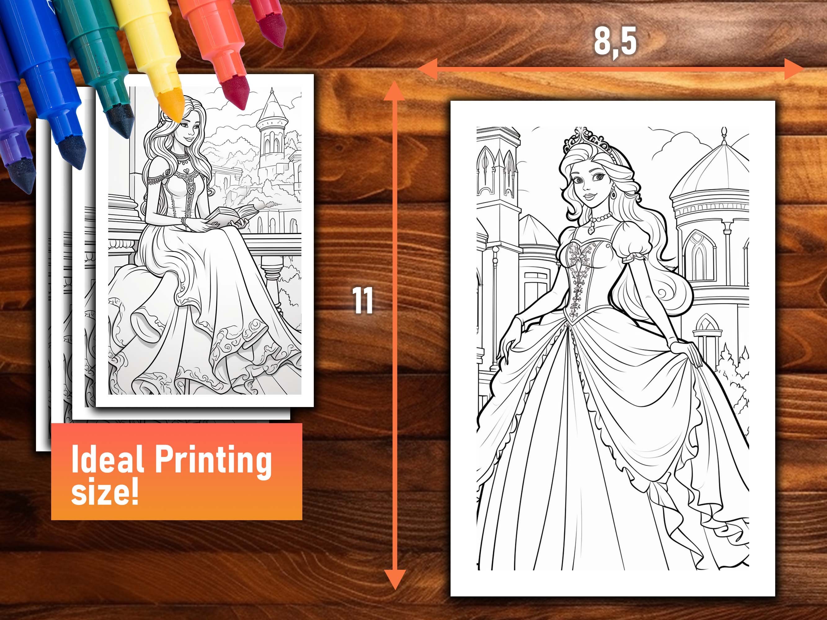 Princesses Coloring Page for Girls, Kids Coloring Page, Printable ...