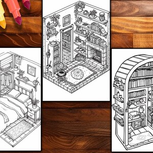 125+ House Coloring Pages, Isometric Room, Home, Adult Coloring Book ...