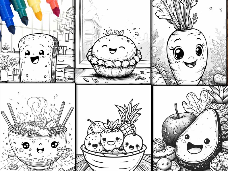 25 Kawaii Food Coloring Pages for Kids, Cute Printables Snacks, Anime ...