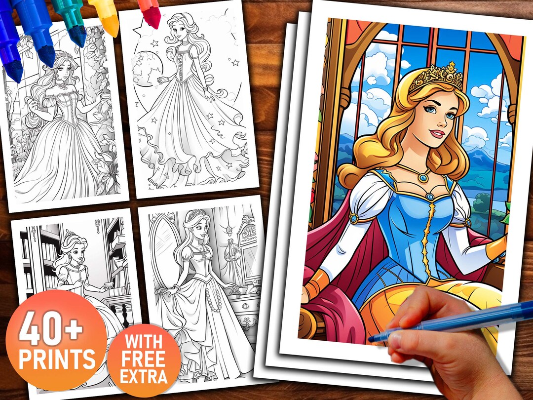 Princesses Coloring Page for Girls, Kids Coloring Page, Printable ...
