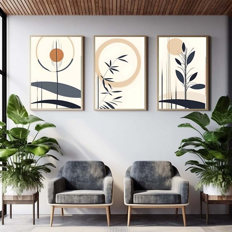 Set of 3 Boho Prints, Modern Art, Boho Wall Art, Mid Century Modern ...
