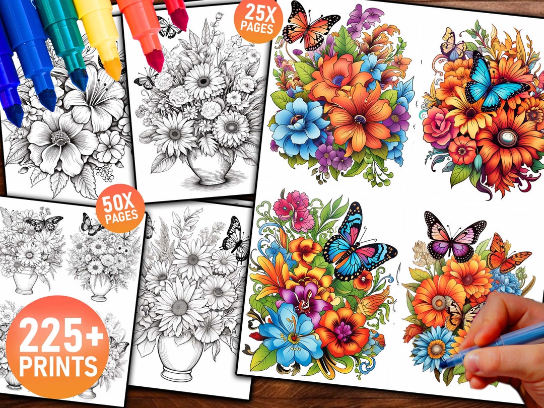 225+ Flower Coloring Page, Floral Coloring Page, Spring, Easter, Adults ...