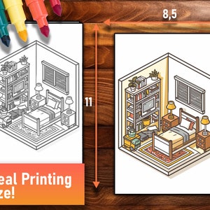 125+ House Coloring Pages, Isometric Room, Home, Adult Coloring Book ...