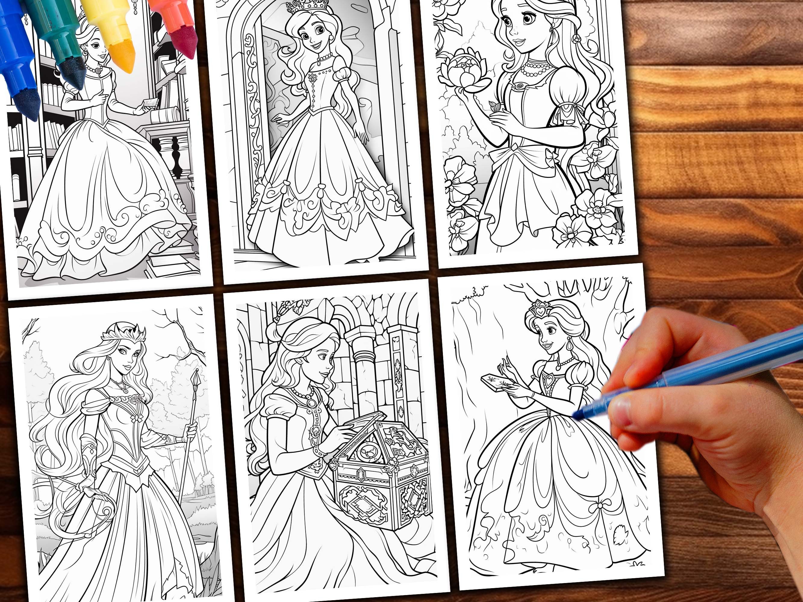 Princesses Coloring Page for Girls, Kids Coloring Page, Printable ...