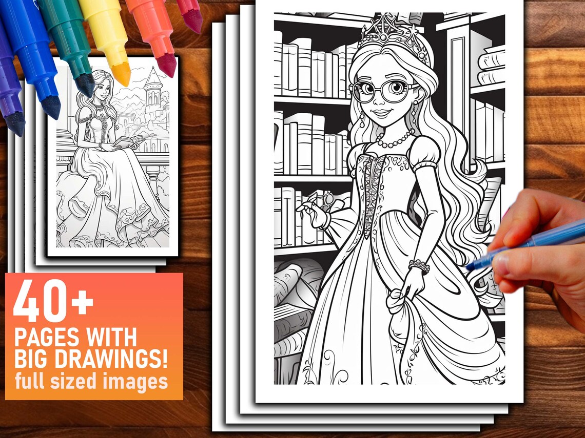 Princesses Coloring Page for Girls, Kids Coloring Page, Printable ...