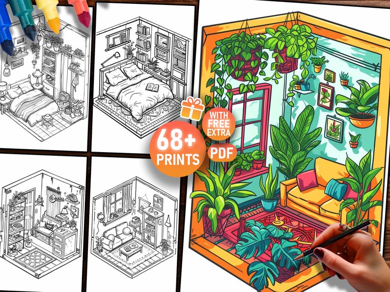 68+ Isometric Room Coloring Pages for Adults, Home, Kids Coloring Book ...
