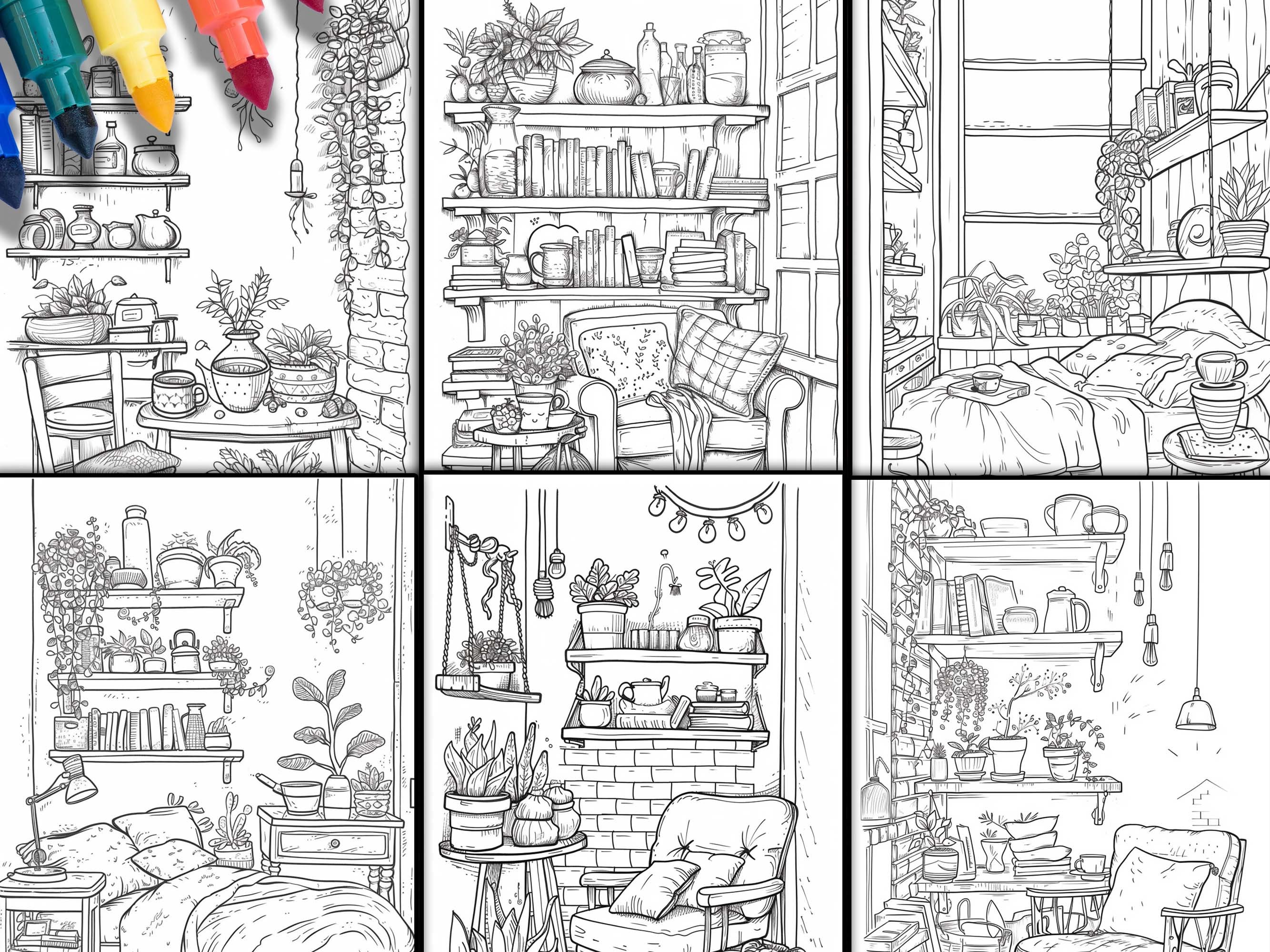 370 Interior Coloring Pages Bundle, Adult Coloring Pages, Adult ...
