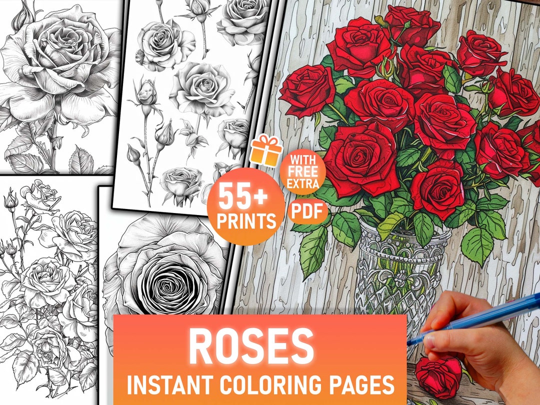 55 Roses Coloring Sheet, Spring Coloring Pages, Easter Coloring Pages ...