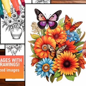 225+ Flower Coloring Page, Floral Coloring Page, Spring, Easter, Adults ...