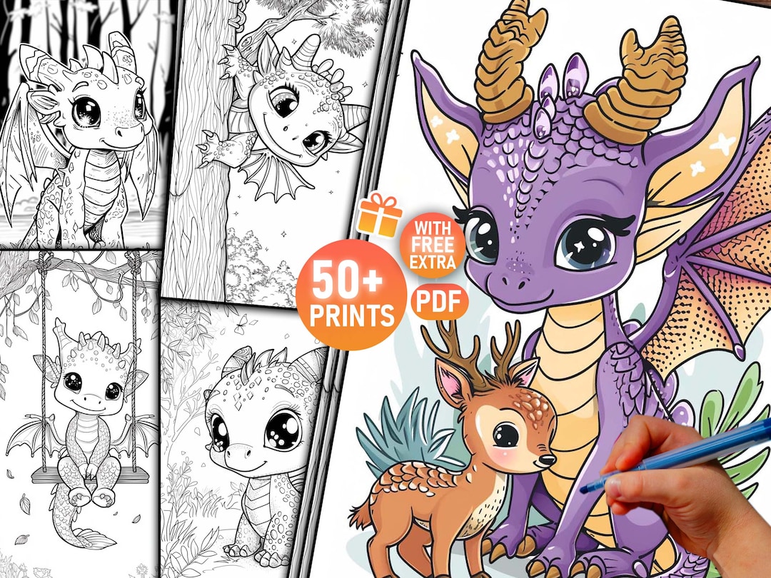 Cute Dragon Coloring Pages, Kids Coloring Sheets, Anime Coloring ...