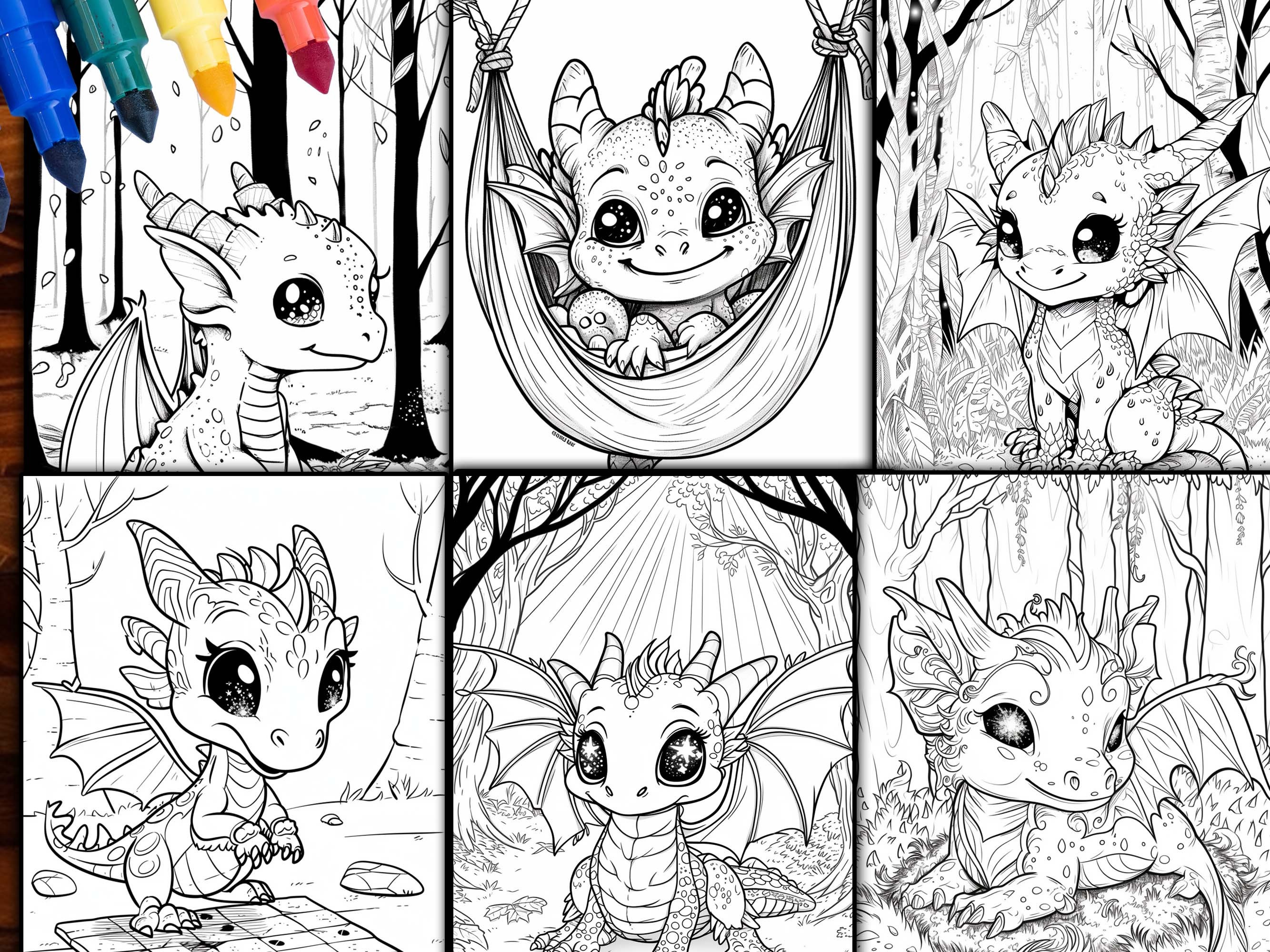 Cute Dragon Coloring Pages, Kids Coloring Sheets, Anime Coloring ...