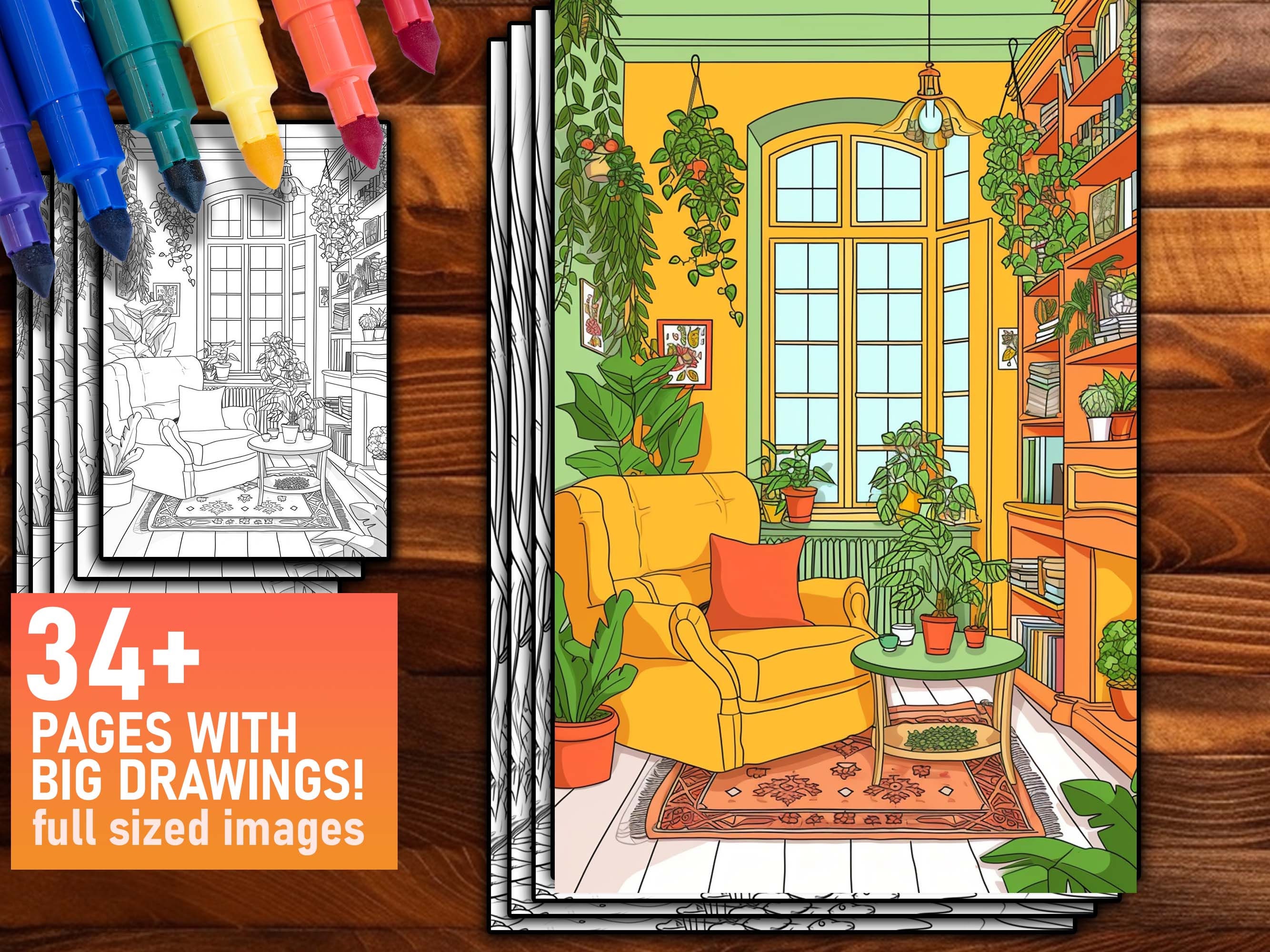 34 Cozy Interior Coloring Pages, Adult Coloring Pages, Adult Coloring ...