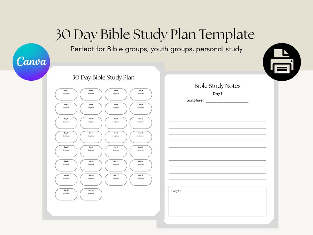 30 Day Bible Study Plan & Notes Template | Printable and Digital ...