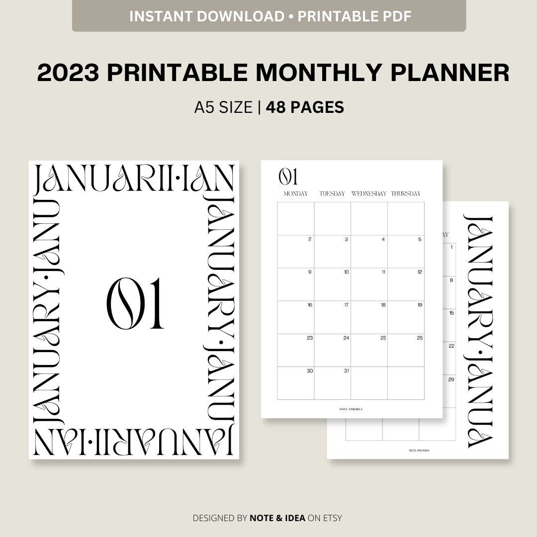 2023 Monthly Calendar on Two Pages With Notes, Printable Calendar ...
