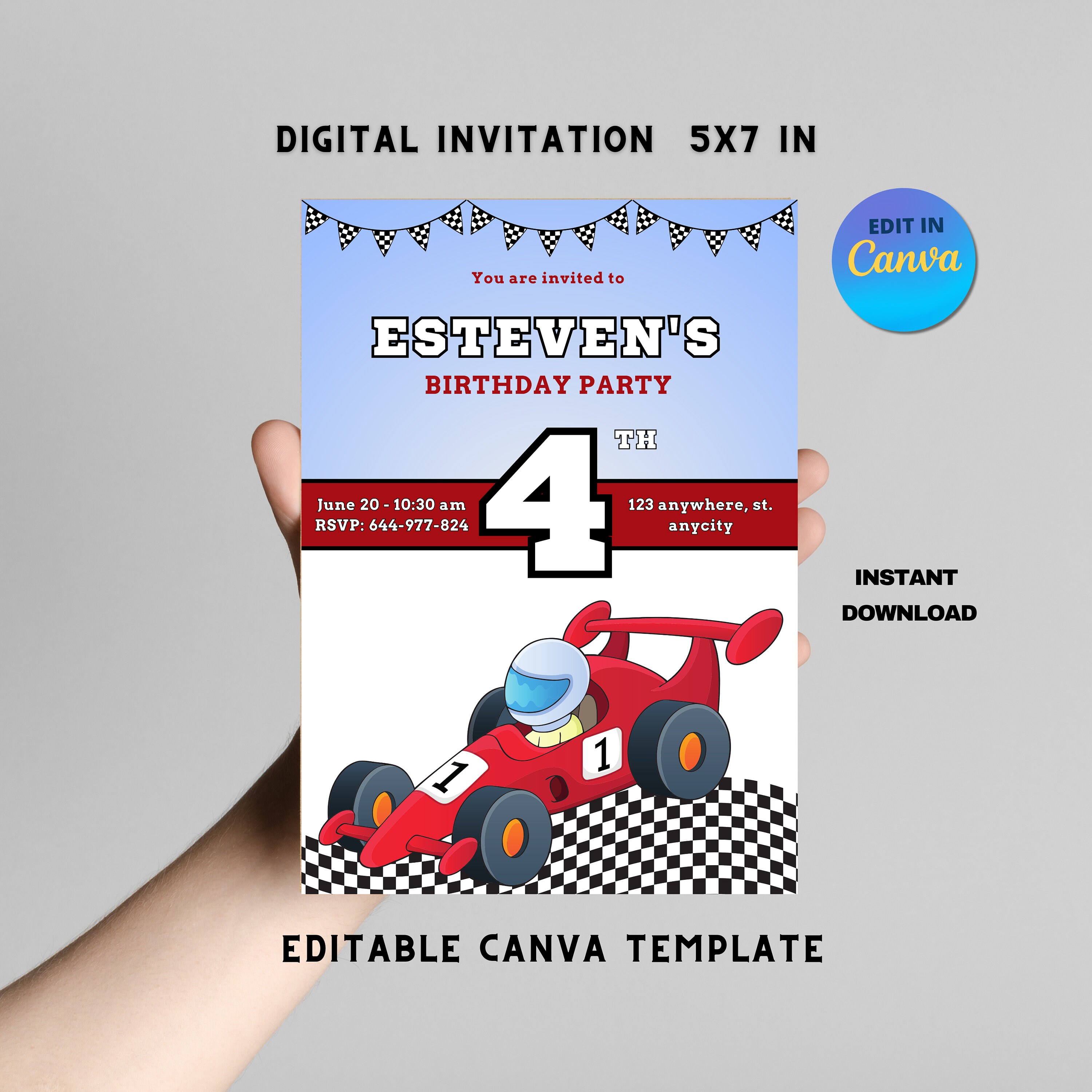 Race Car Birthday Race Track Race Car Invitation Car - Etsy