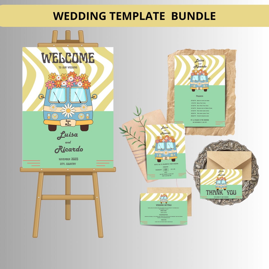 RETRO WEDDING INVITATION Wedding Template Bundle Wedding - Etsy