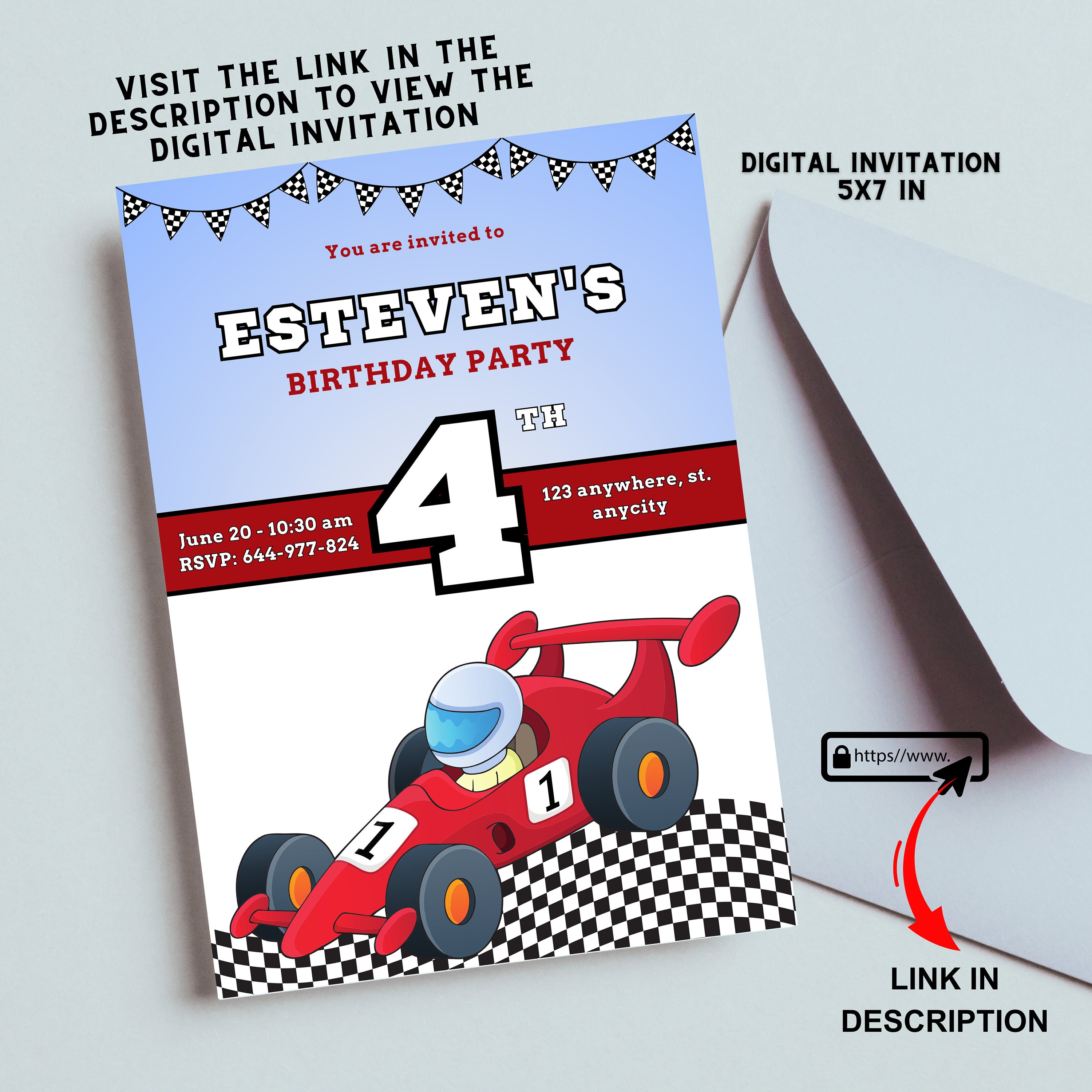 Race Car Birthday Race Track Race Car Invitation Car - Etsy