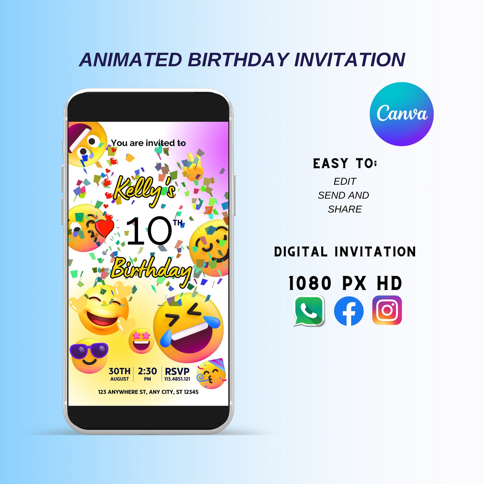 Emoji Birthday Invitation Emoji Party Emoji Party - Etsy