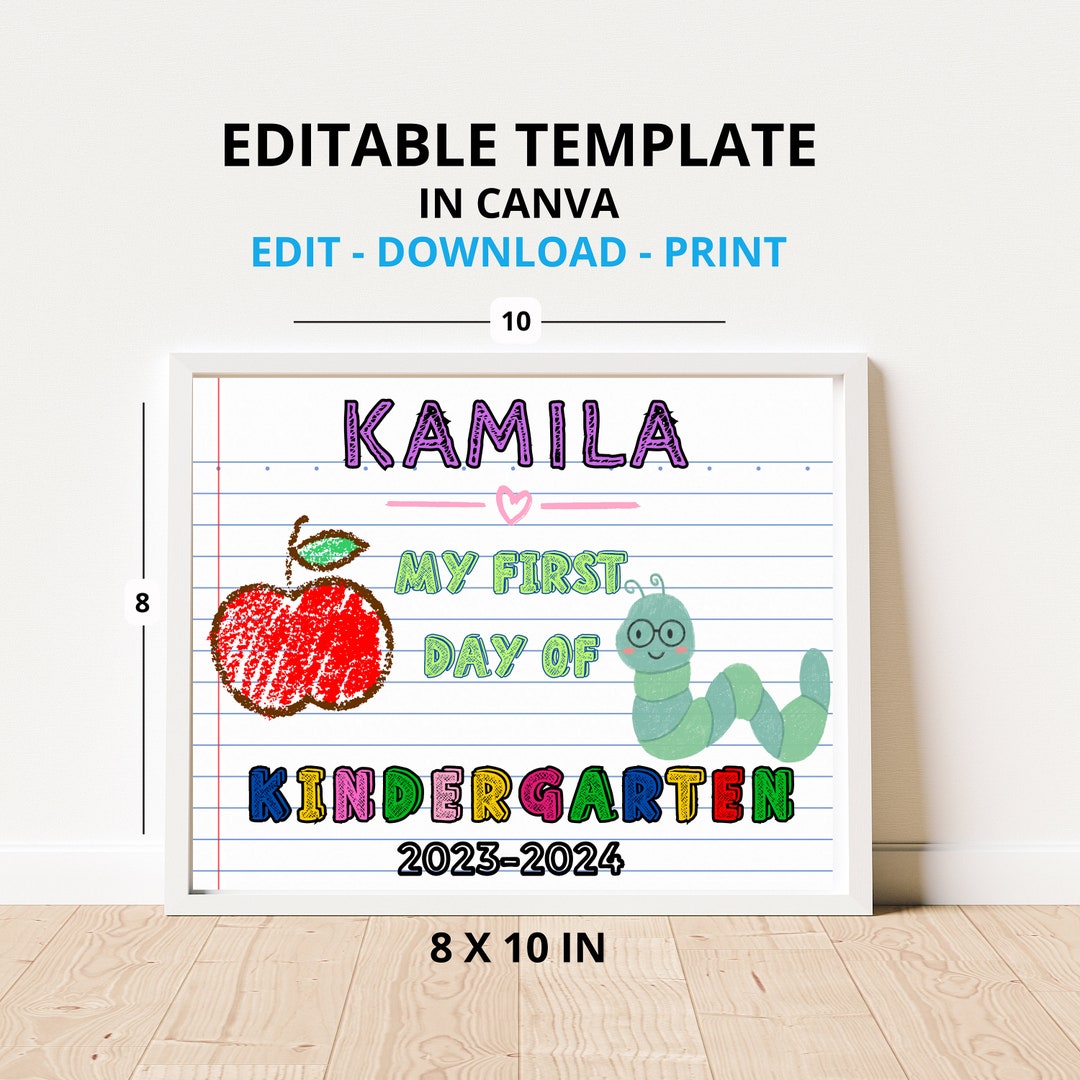First Day of Kindergarten Sign, Printable Back to School Sign, First ...