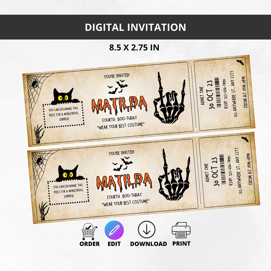 Halloween Invitations Halloween Ticket Invitations Halloween Tickets ...