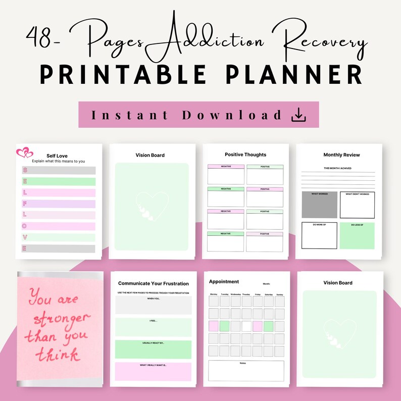 Addiction Recovery Planner Printable Sobriety Tracker & Healing Journal ...