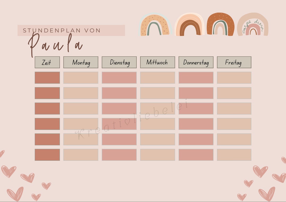 Timetable Girls Can Be Personalized to Print Out, School Enrollment ...