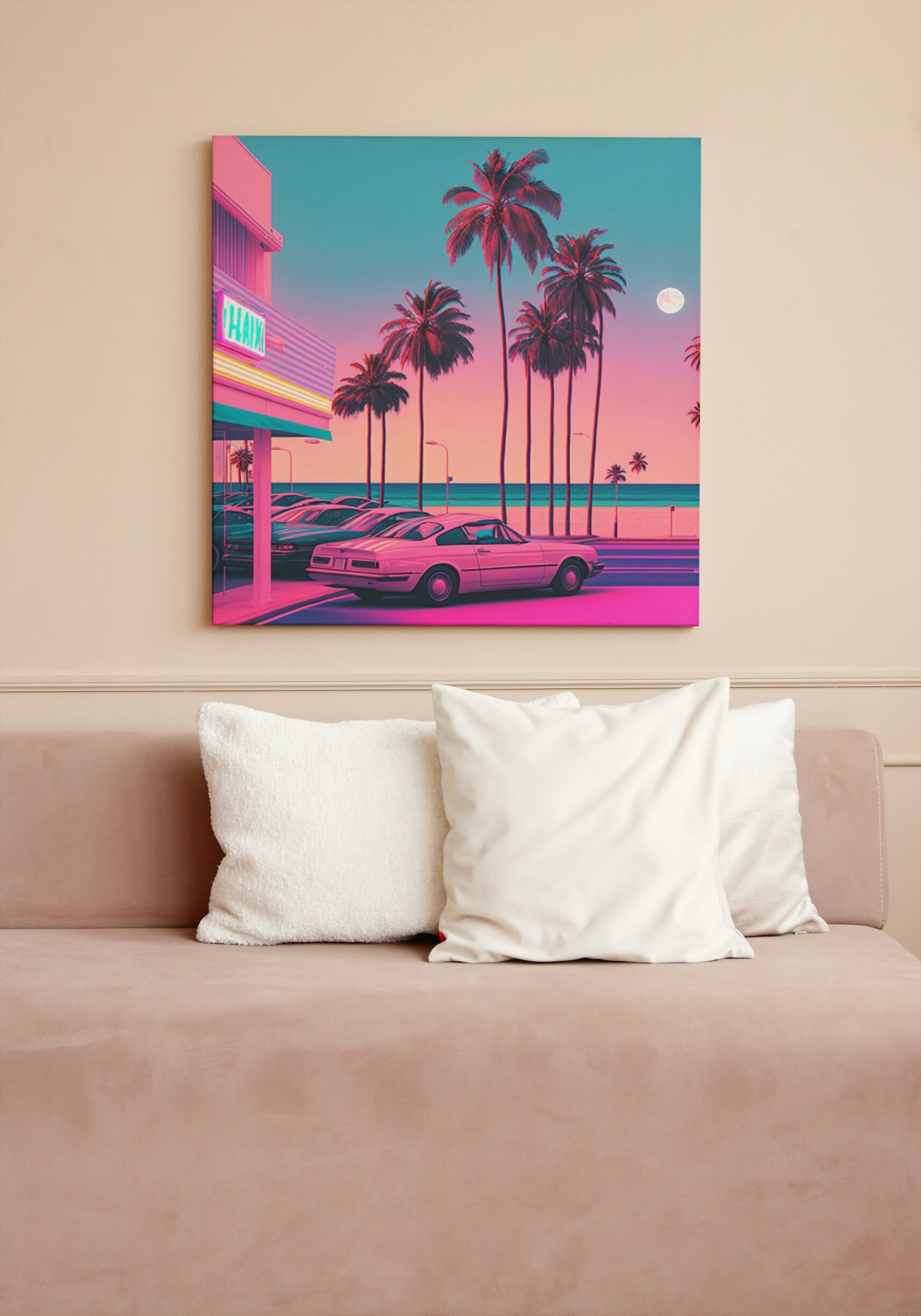 80s Retro Palm Trees, Ocean Drive Poster, AI Generated, Wall Art, Home ...