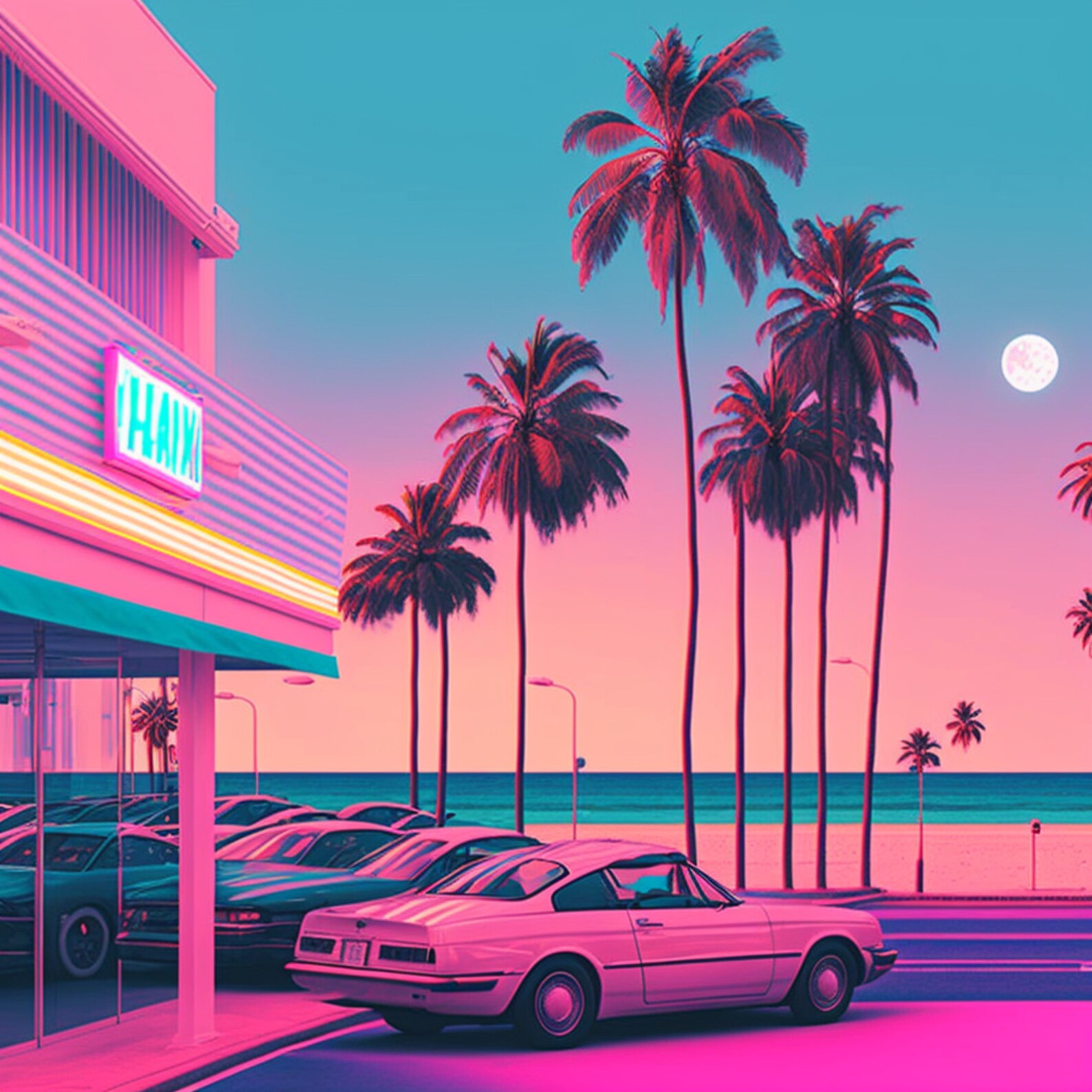 80s Retro Palm Trees, Ocean Drive Poster, AI Generated, Wall Art, Home ...