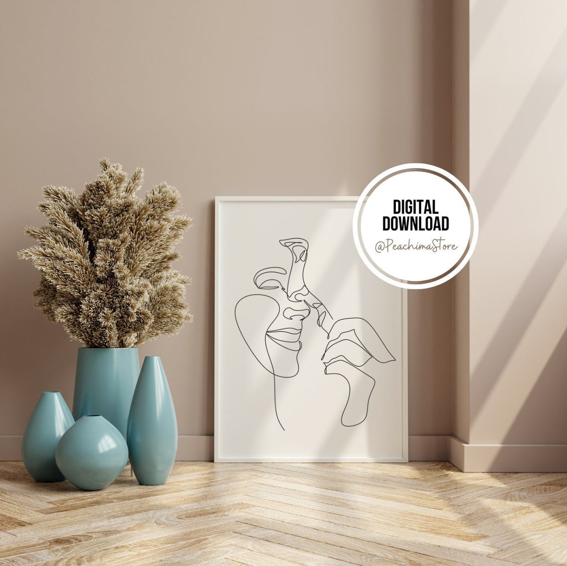 One Line Art Couple, DIGITAL DOWNLOAD, Line Art Couple, Minimal Wall ...