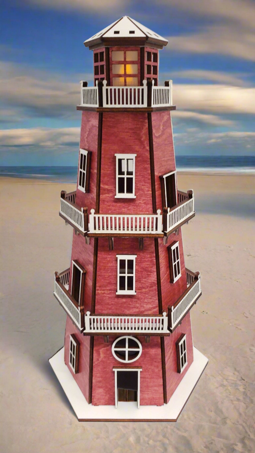 Lighthouse W/led Beacon Light Premium Finish Barn Red W/ White Trim - Etsy