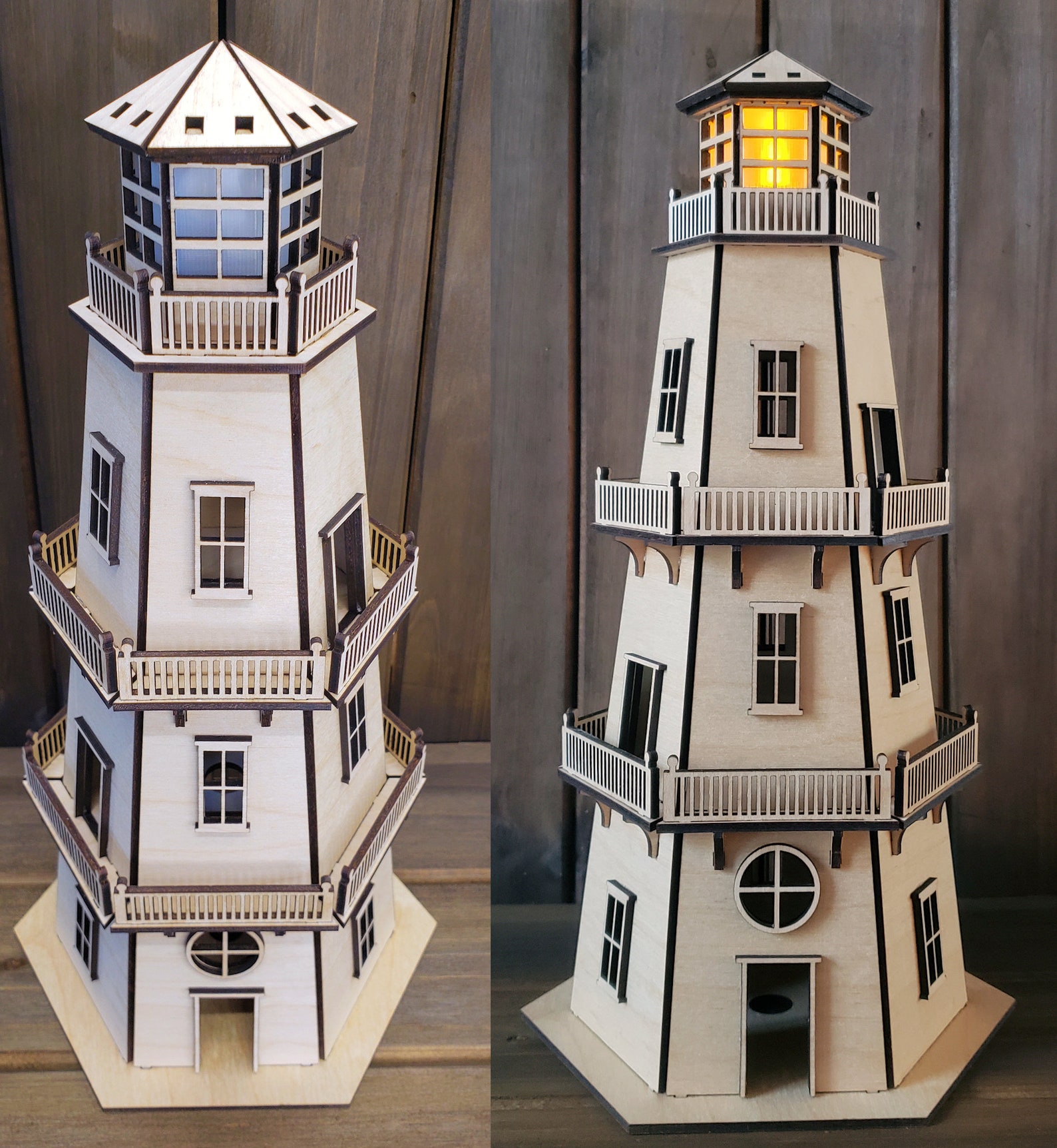 Lighthouse W/led Beacon Light - Natural Wood Finish - Model Lighthouse ...