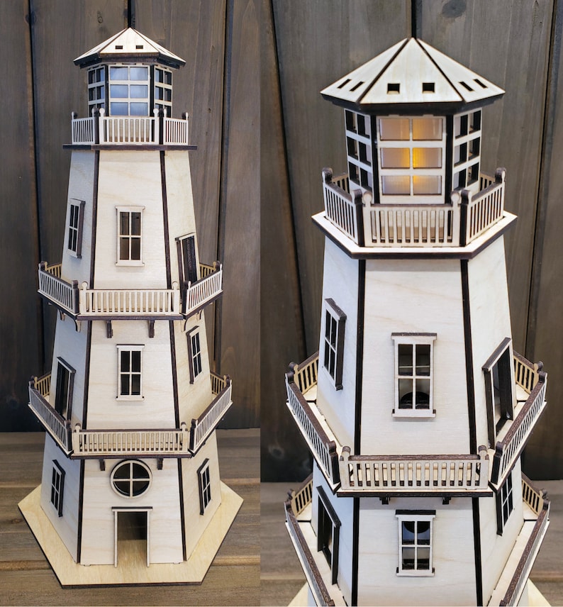 Lighthouse W/led Beacon Light Natural Wood Finish Model - Etsy