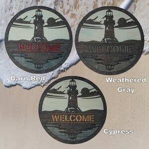 Lighthouse WELCOME Wall Art Sign - Carbon Gray & Barn Red Colors - Etsy