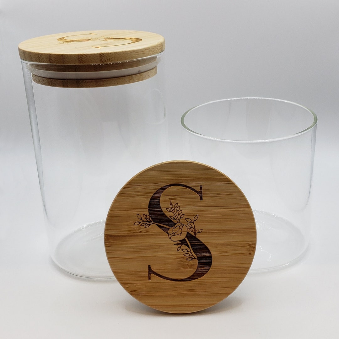 Engraved Monogram Bamboo and Glass Canister Set - Personalized ...