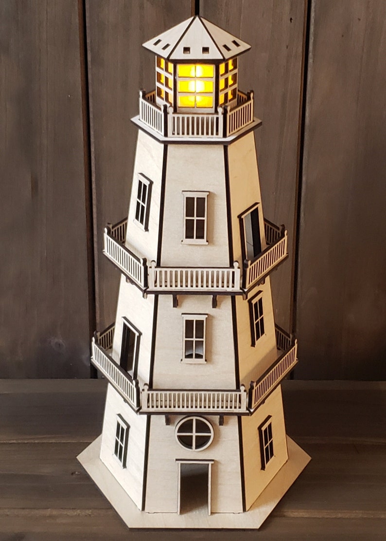 Lighthouse W/led Beacon Light Natural Wood Finish Model - Etsy