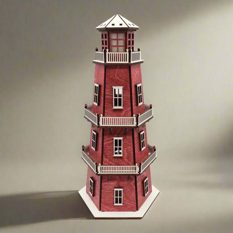Lighthouse W/led Beacon Light Premium Finish - Barn Red W/ White Trim ...