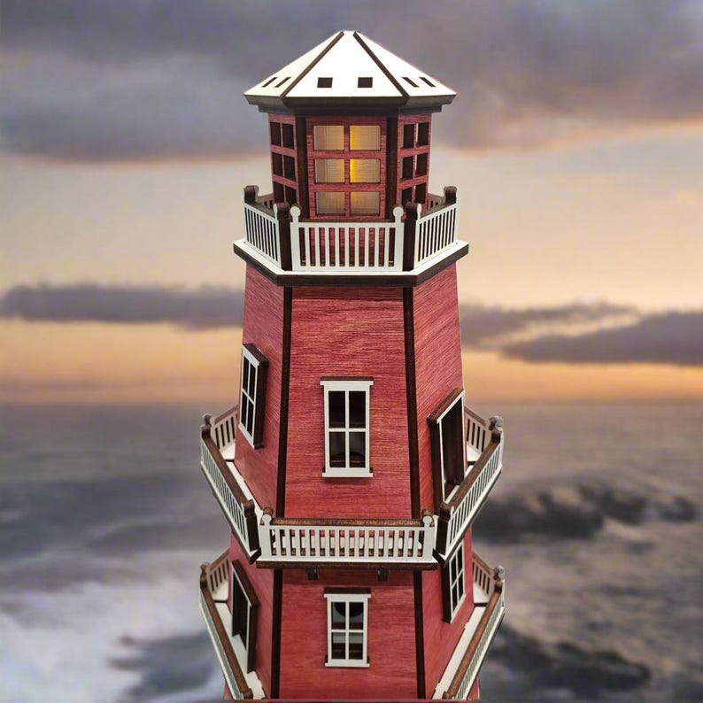 Lighthouse W/led Beacon Light Premium Finish - Barn Red W/ White Trim ...