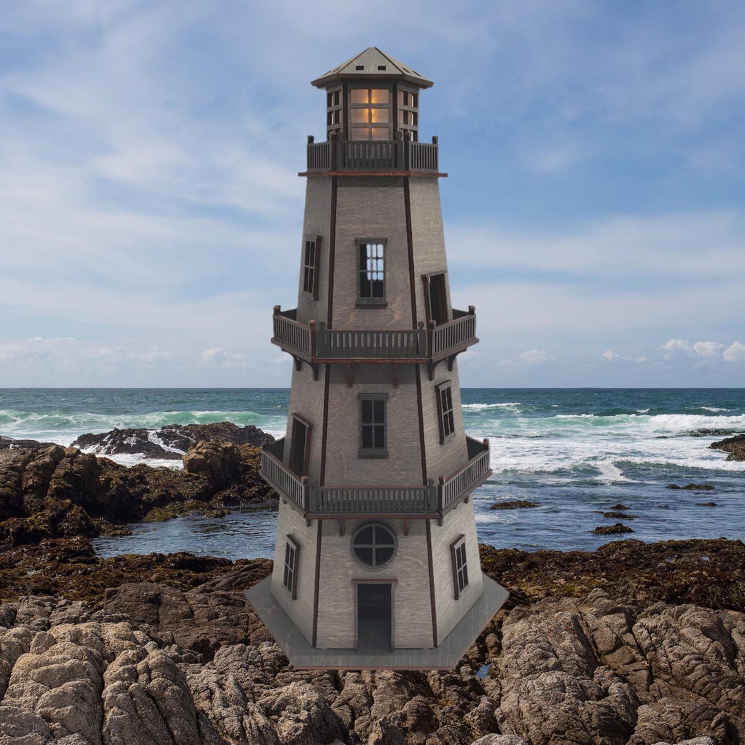 Premium Finish Lighthouse (LARGE 14.5") - Weathered Gray W/ Carbon Gray ...