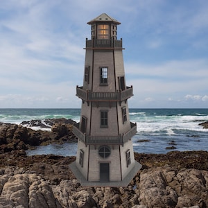 Premium Finish Lighthouse (LARGE 14.5") - Weathered Gray W/ Carbon Gray ...