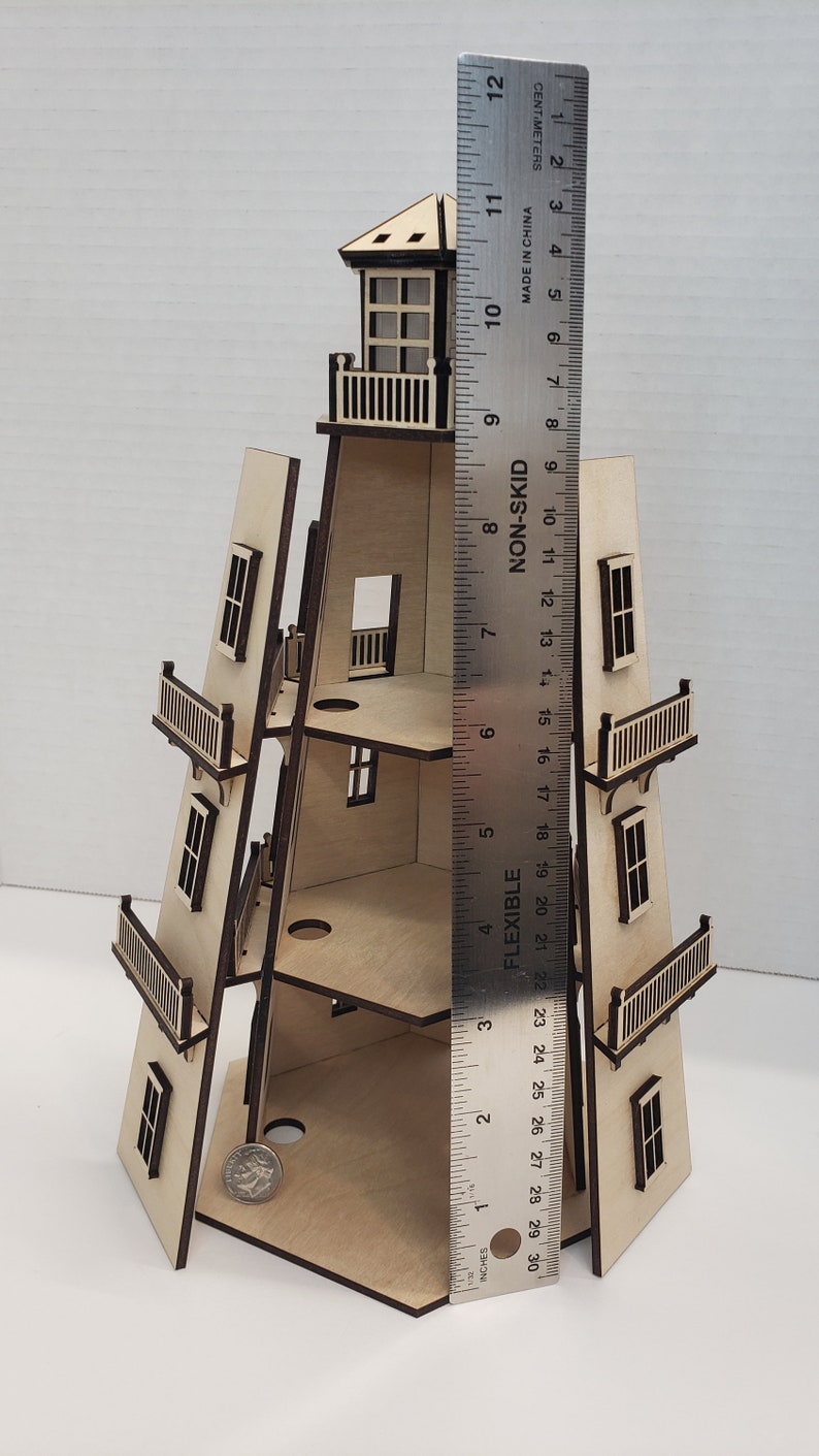 Dollhouse Lighthouse (11") W/led Beacon Light - Natural Wood Finish - 2 ...