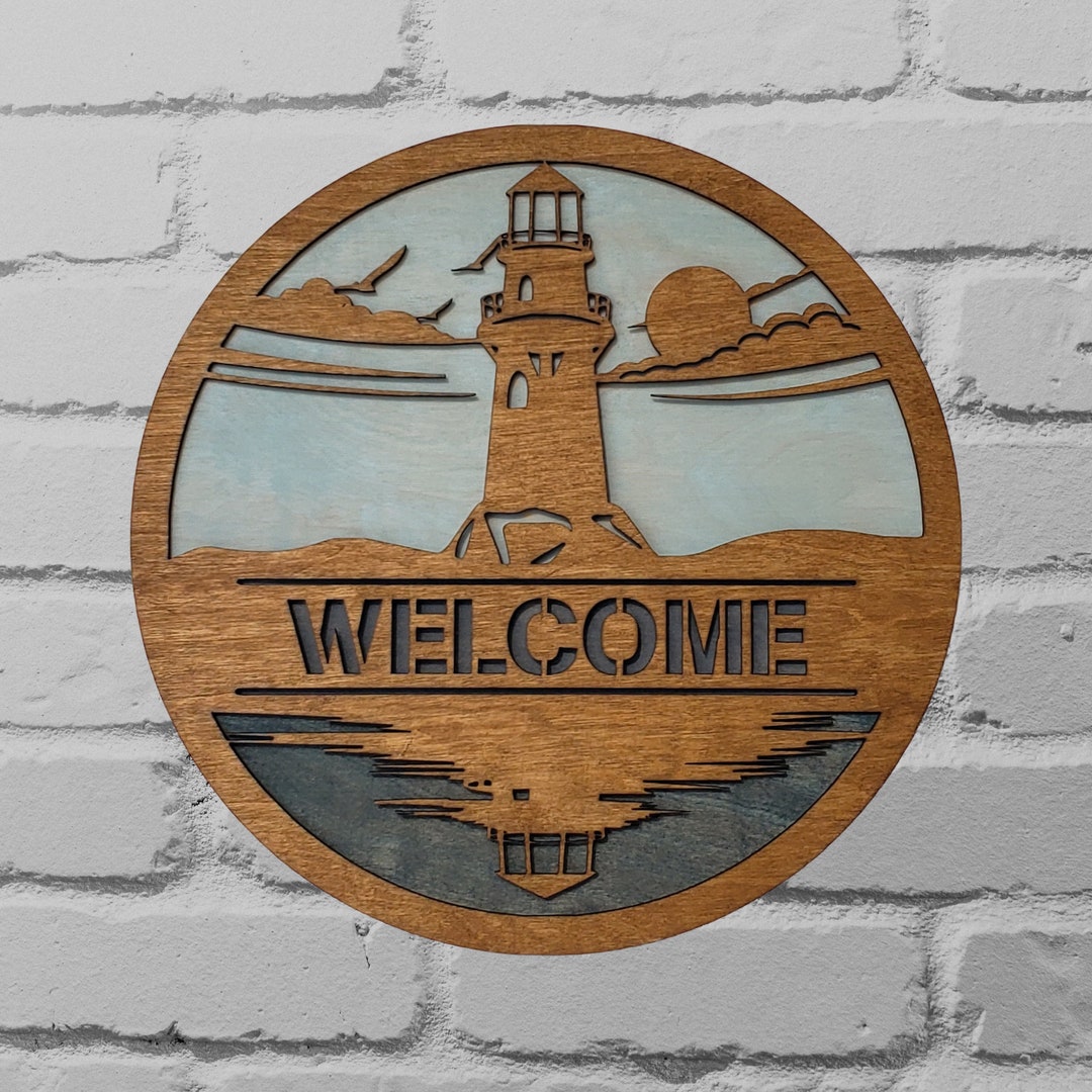 Lighthouse WELCOME Wall Art Sign - Wheat & Weathered Gray Colors - Etsy