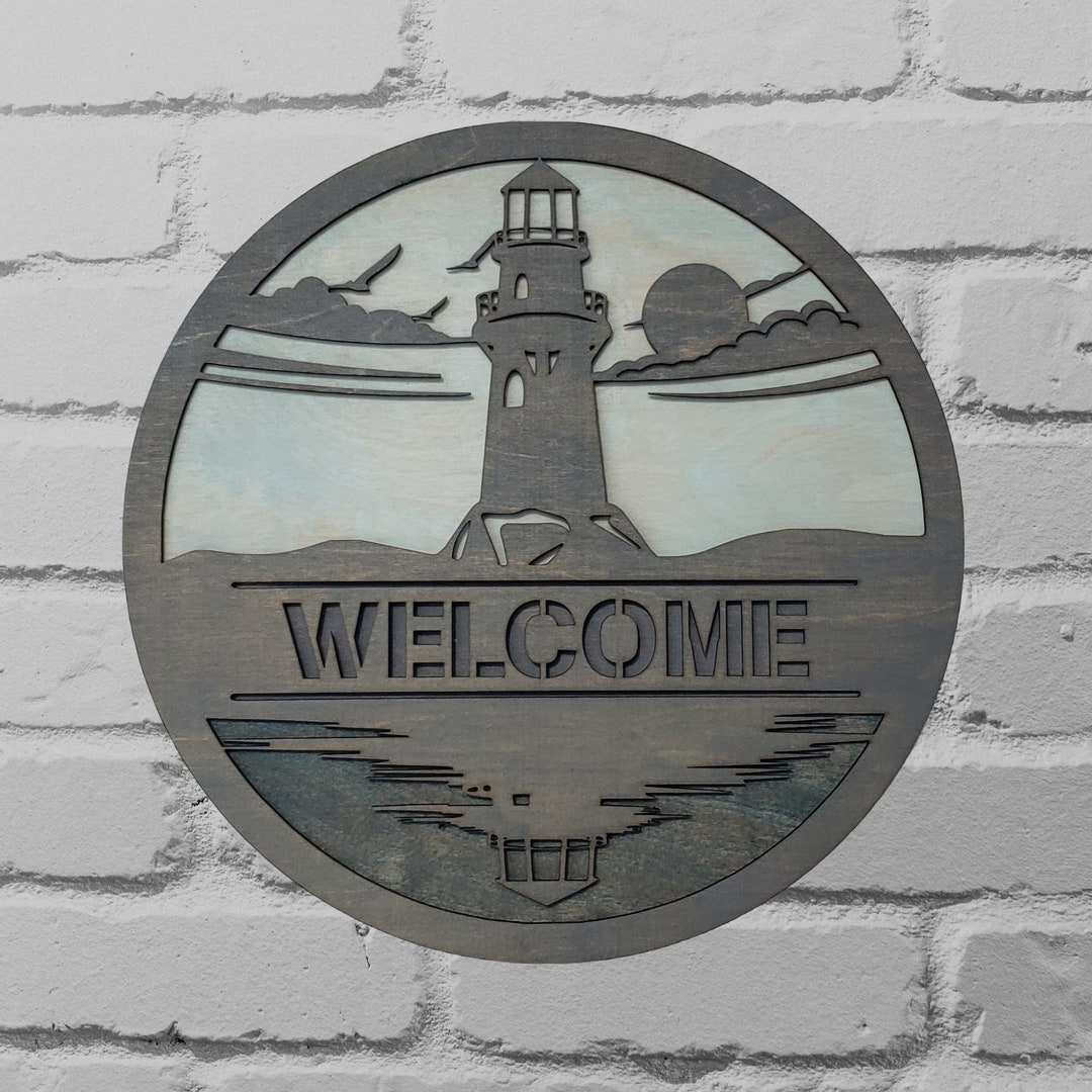 Lighthouse WELCOME Wall Art Sign - Weathered Gray & Weathered Gray ...